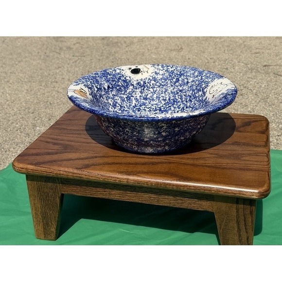 Handmade | Dining | Blue Spongeware Farm Animal Serving Bowl Rustic ...